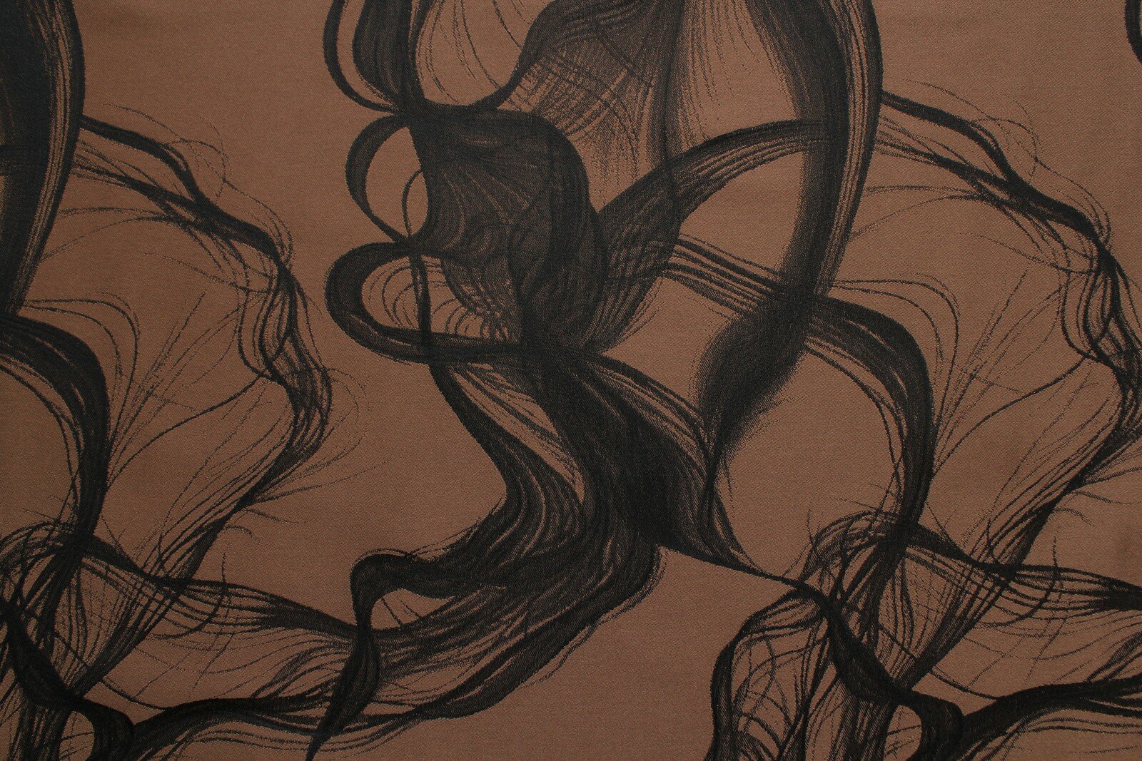 Ткань Жаккард плательно-костюмный светло-коричневого цвета с чёрным волнистым узором, ш150см, 0,5 м