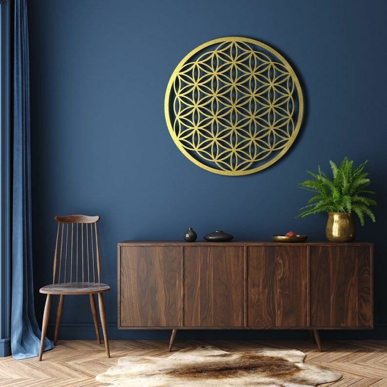 Декоративное металлическое панно, Цветок Жизни (матовое золото)