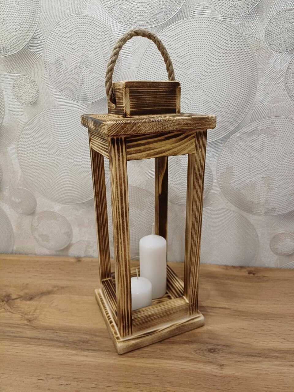 Декоративный деревянный фонарь. Высота 38см. Обжиг