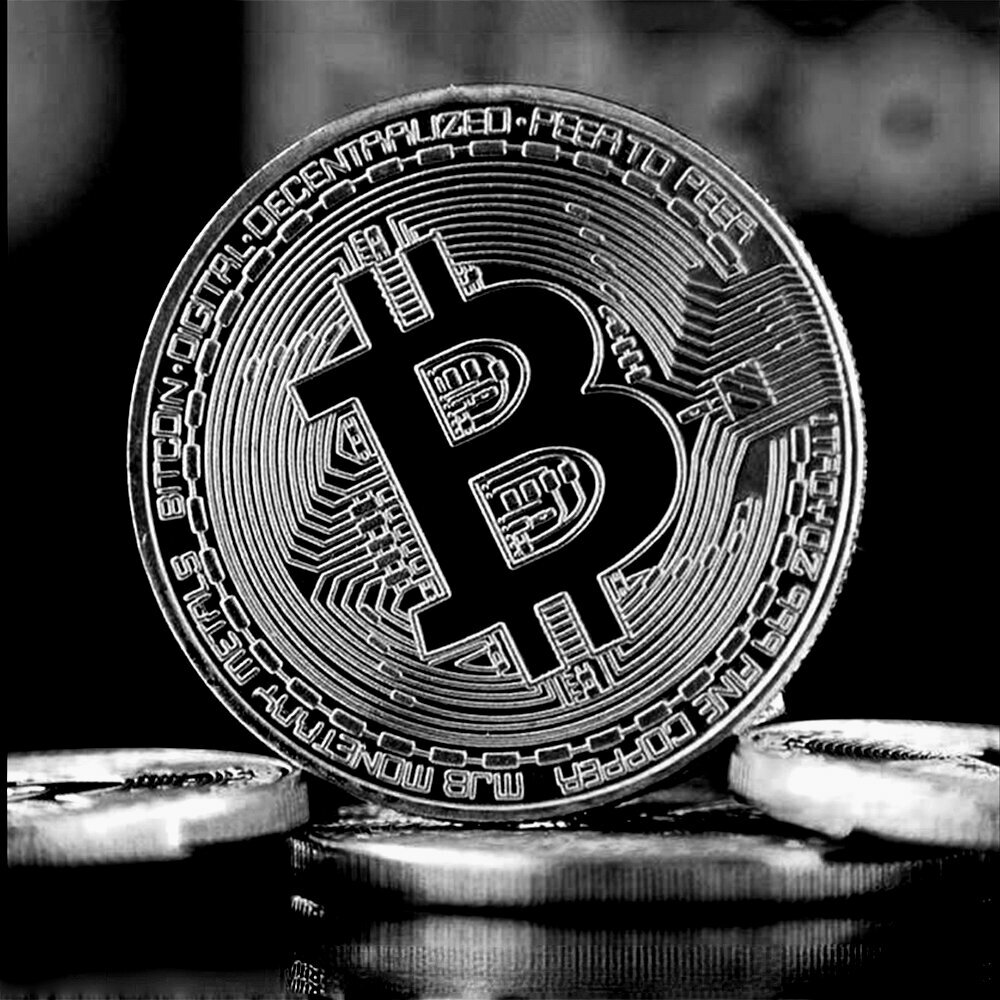 Монеты B&C "Биткоин", сувенирные, рельефные, серебристые, 3 шт