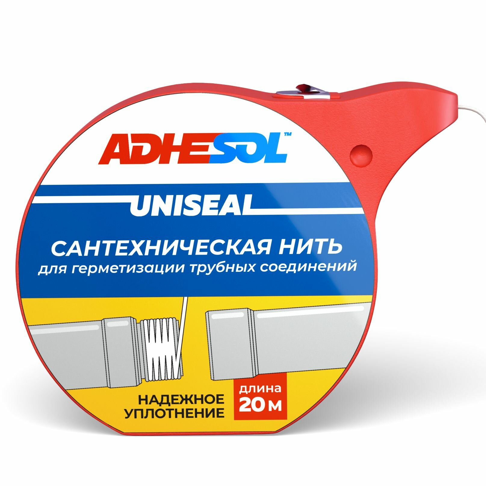 Уплотнительная нить/нитка сантехническая 20м. для герметизации резьбовых соединений, лента от протечек ADHESOL UNISEAL