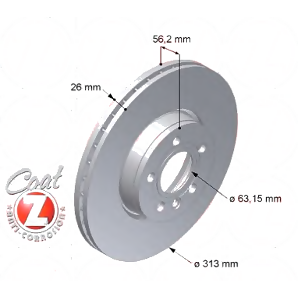 ZIMMERMANN 250.1347.20 (1108038 / 7M3615301) диск торм VW t4 90- пер вент 313x26 (Комплект 2 штуки)