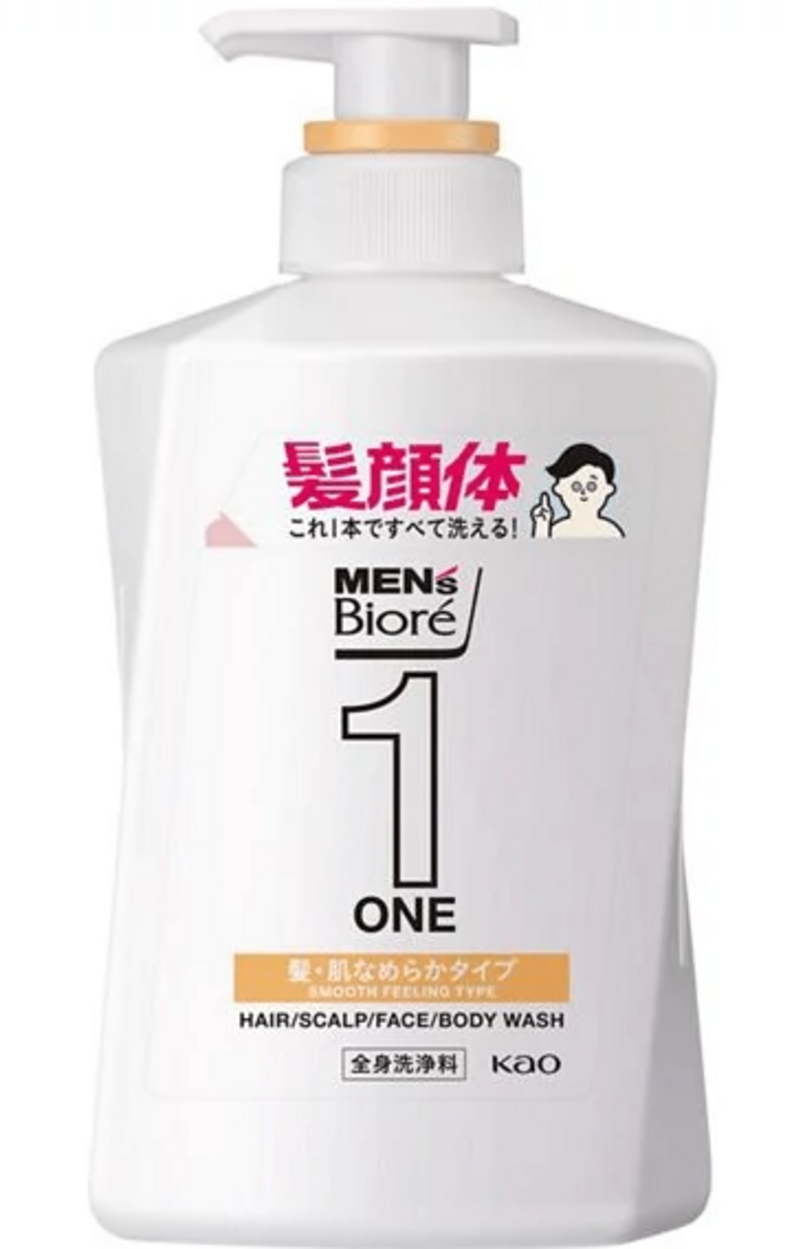 Kao Men's Biore One Smooth Feeling Type Гель для лица, тела и волос Всё в одном разглаживающий с ароматом цветочного мыла 480 мл с дозатором