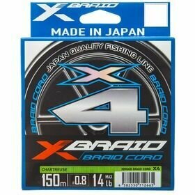 Плетеный шнур для рыбалки X-Braid BRAID CORD X4 150м Chartreuse # 3.0 (40Lb)
