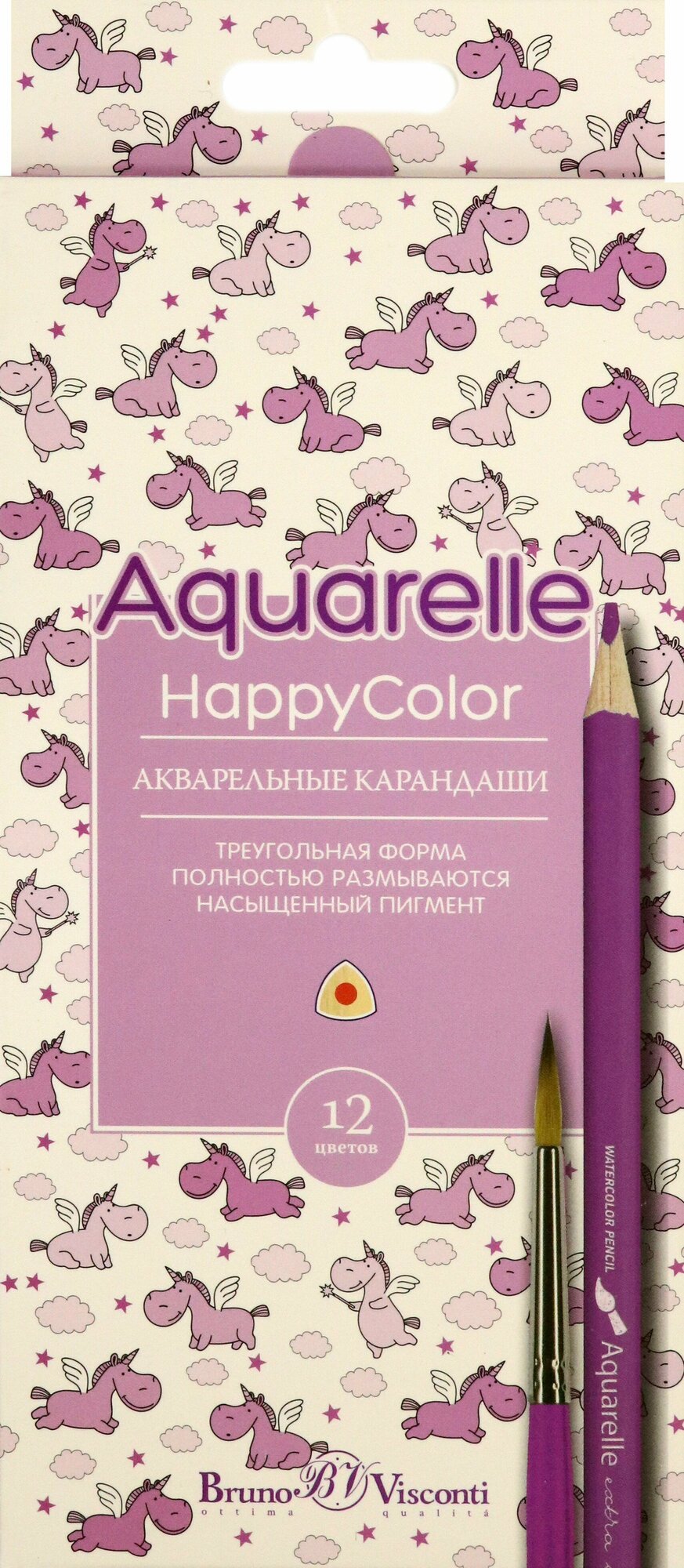 Карандаши акварельные HappyColor, 12 цветов, в ассортименте