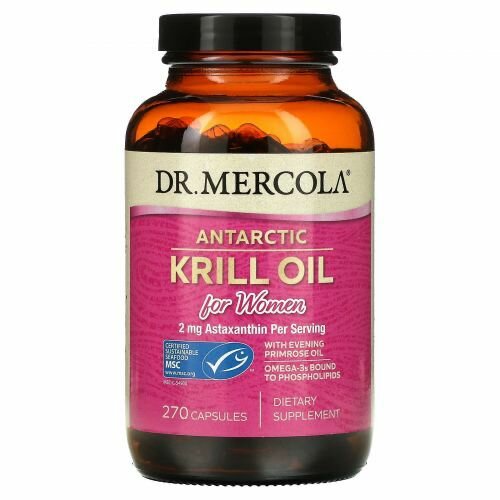 Dr. Mercola, Krill Oil for Women, Масло антарктического криля для женщин, астаксантин, масло примулы вечерней, 270 капсул
