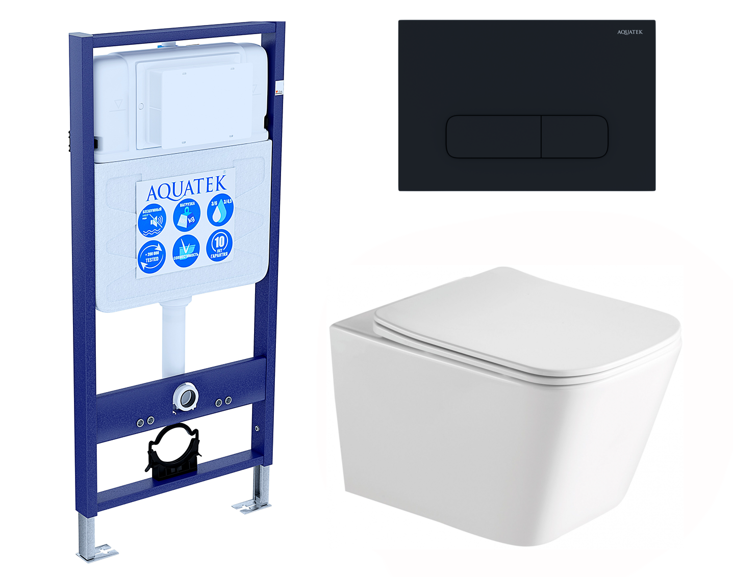 Комплект 3 в 1 инсталляция Акватек Standart 50 + Унитаз подвесной SantiLine SL-5007 с кнопкой черной INS-0000012 + SL-5007 + KDI-0000017
