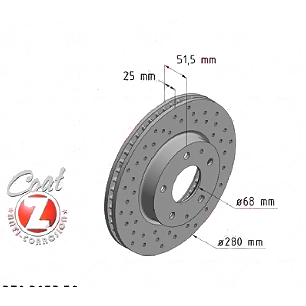 ZIMMERMANN 370.3053.52 (B45A33251A / BJS733251A) диск тормозной sport перед. 280x25 / 52-5x114 \ Mazda (Мазда)