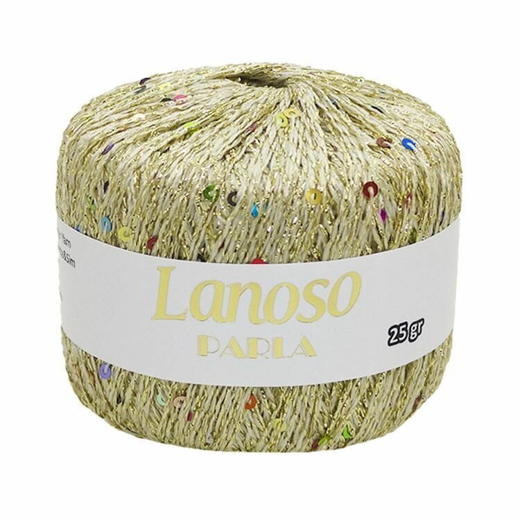 Пряжа Parla Lanoso, золото с цвет. пайетками - 1300, 75% люрекс, 25% пайетки, 6 мотков, 25 г, 210 м.