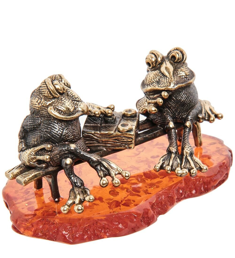 Фигурка Лягушки-игра в шашки (латунь, янтарь) A2087955 Народные промыслы, бронзовый