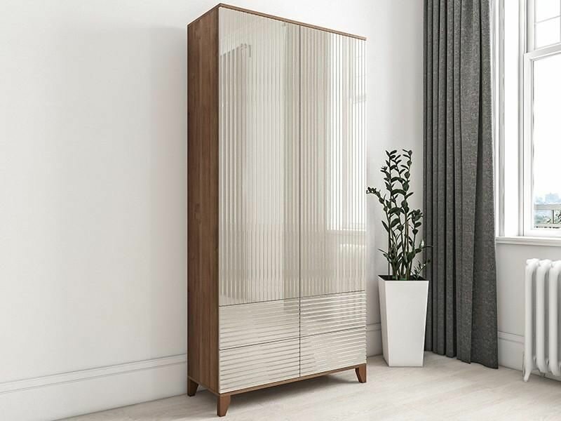 Шкаф распашной для одежды с выдвижным кронштейном "Сканди 1" 100х210х40, орех гварнери / капучино глянец