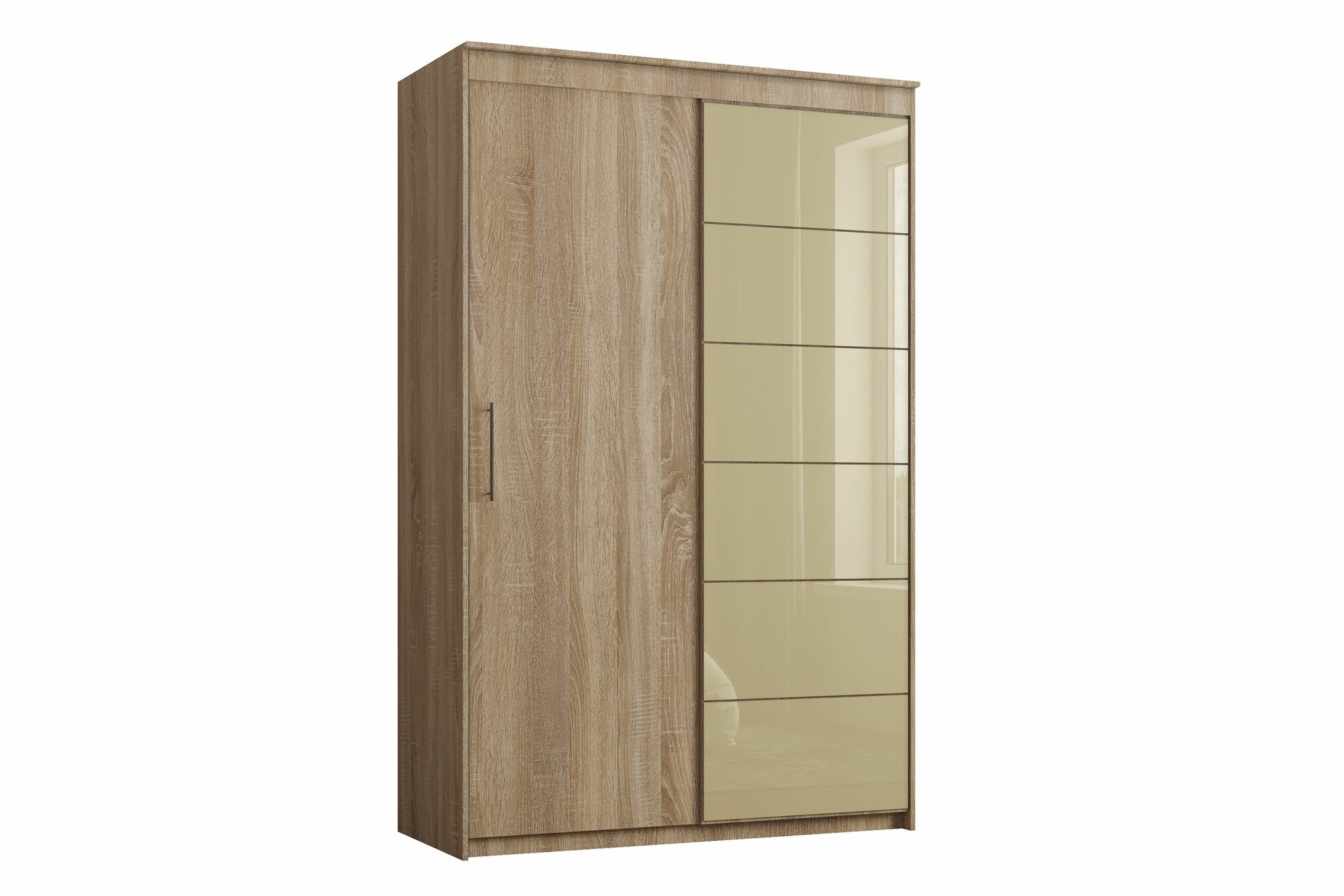 Шкаф-купе "Арманд 2" 120-45-240 Дуб сонома и оракал бежевый 082М ручка рейлинг хром матовая наполнение платье-белье и ящики