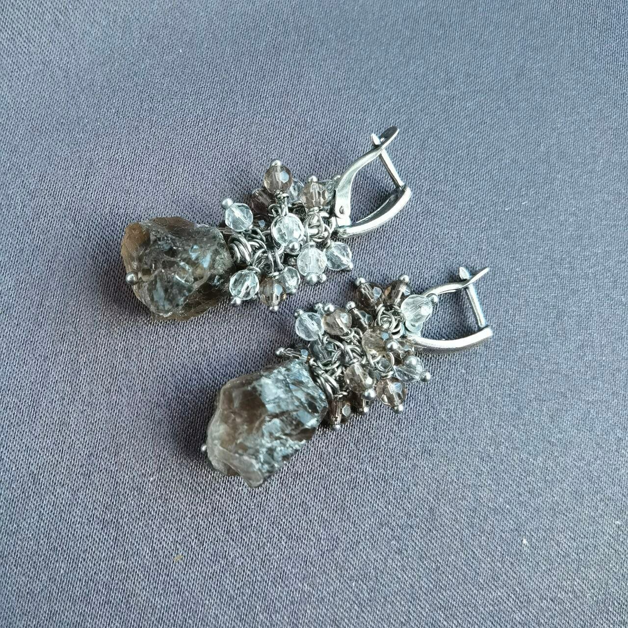 Серьги, раухтопаз, горный хрусталь