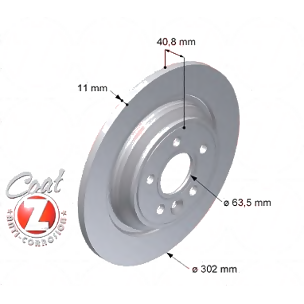 ZIMMERMANN 610.3714.20 (3076905 / 30769059) диск тормозной задн. 302x11 / 41-5x108 \ Volvo (Вольво) s60 / s80