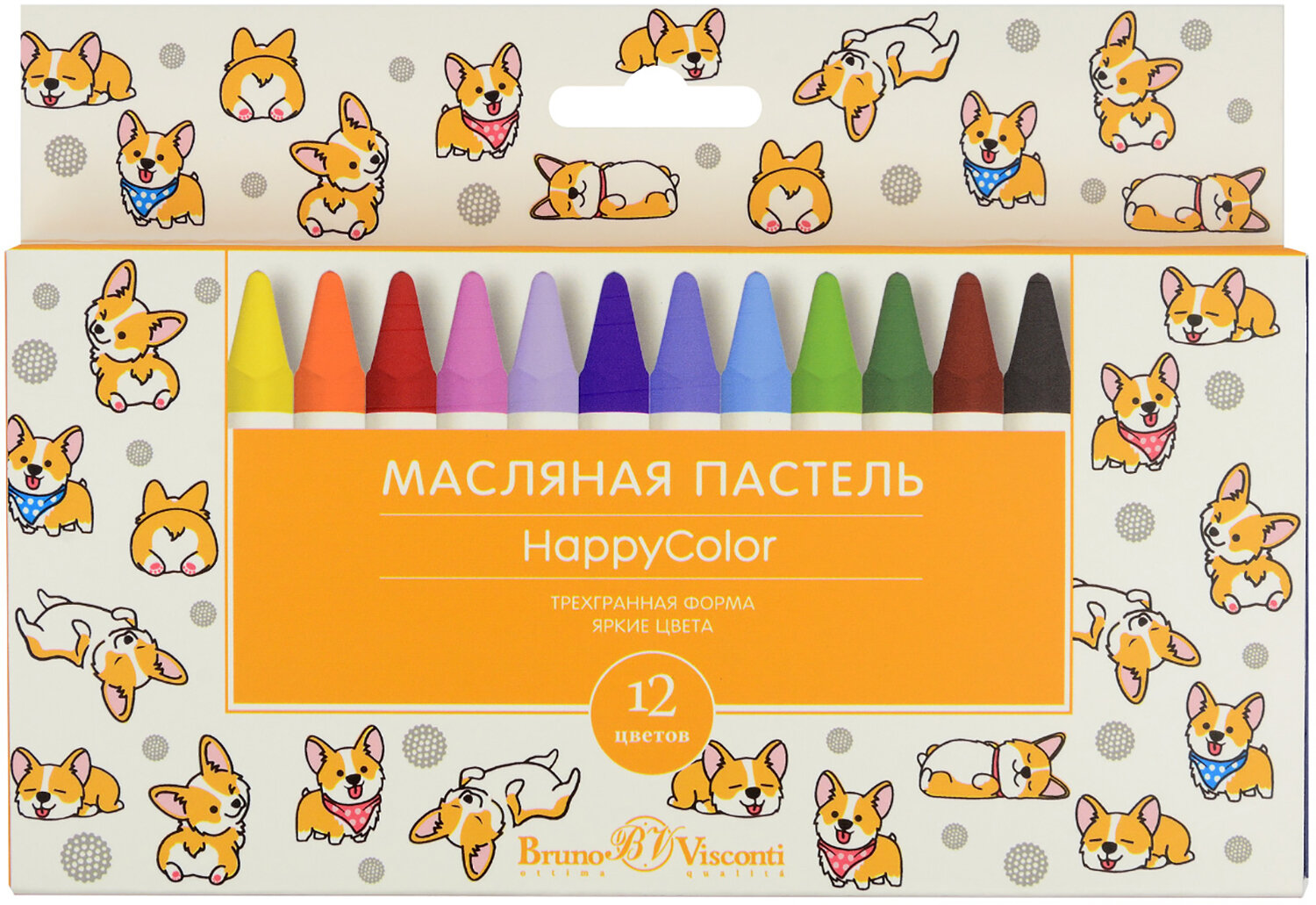 Пастель масляная HappyColor, 12 цветов, в ассортименте
