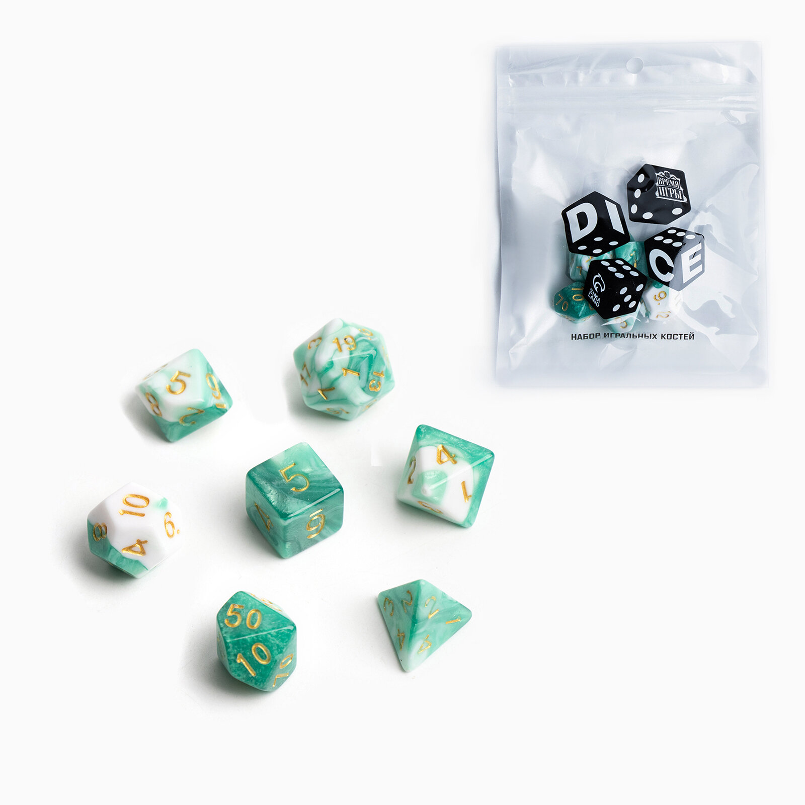 Кости игральные, дайсы для D&D, набор 7 штук, мраморные, акриловые