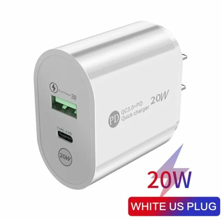 Быстрая зарядка 20W / USB A + TYPE C, PD 3.0, QC 3.0
