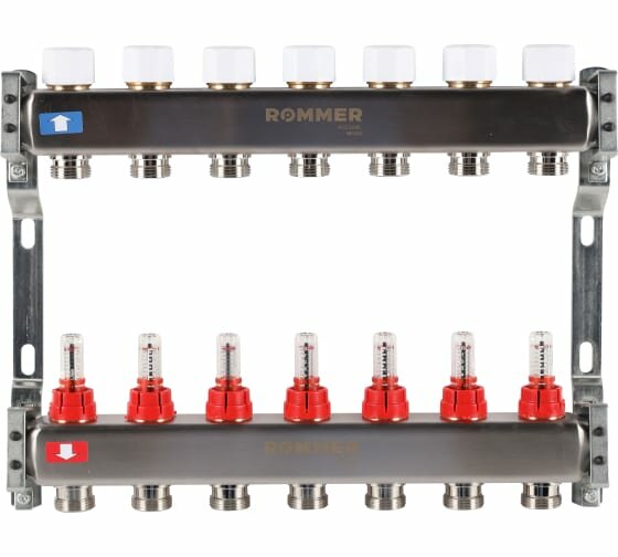 Коллектор из нержавеющей стали с расходомерами ROMMER 7 выходов RMS-1200-000007
