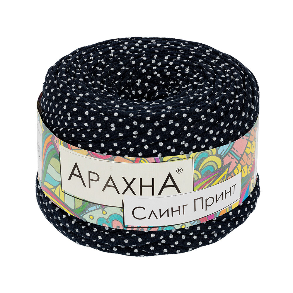 Пряжа ARACHNA "Sling Print" 100% хлопок 150 г 50 м № 009 горошек_т. синий