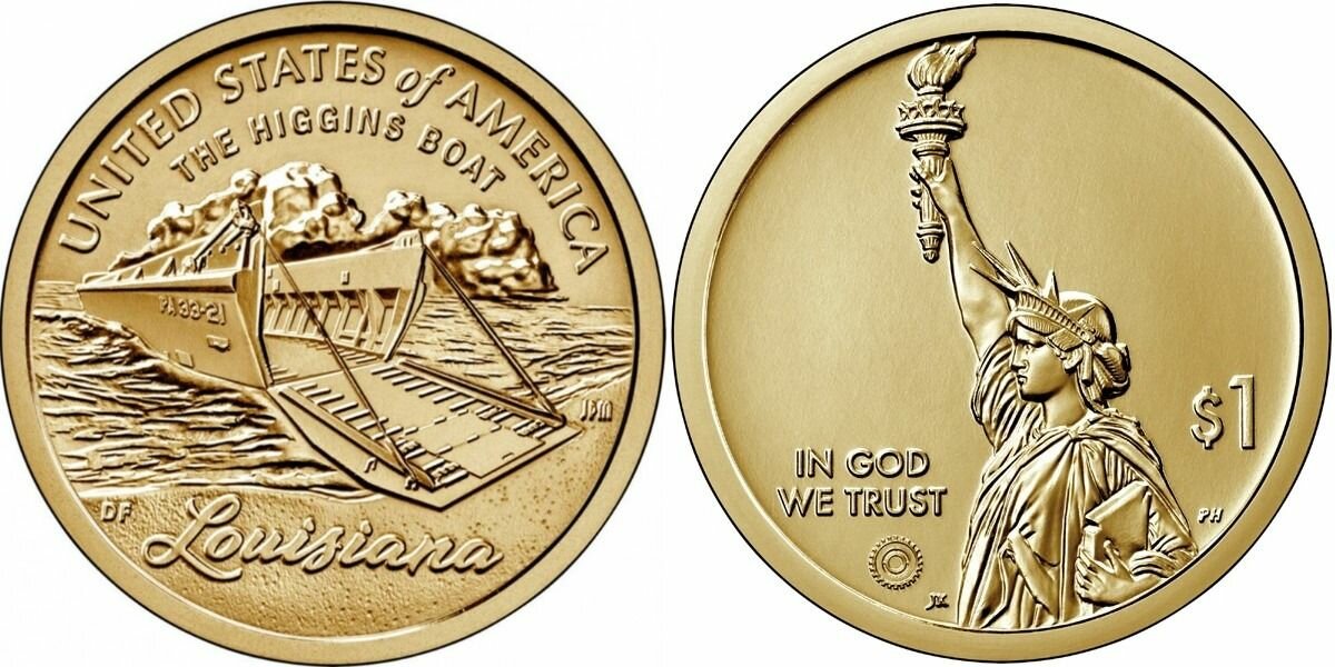 США 1 доллар 2023 Инновация 19 Луизиана - Десантный катер