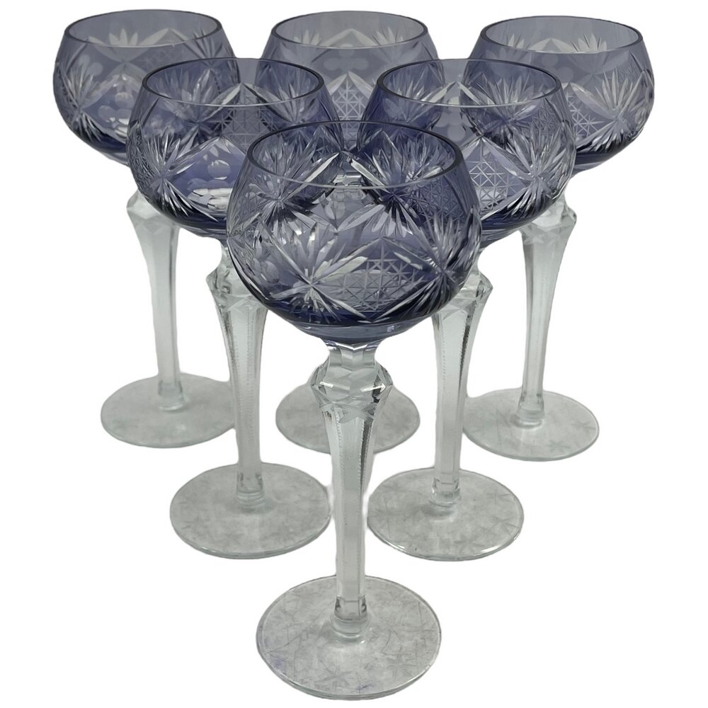 Фужер малый (набор 6 шт), 100 мл, фиолетовый, хрусталь, 1970-1980 гг, Польша