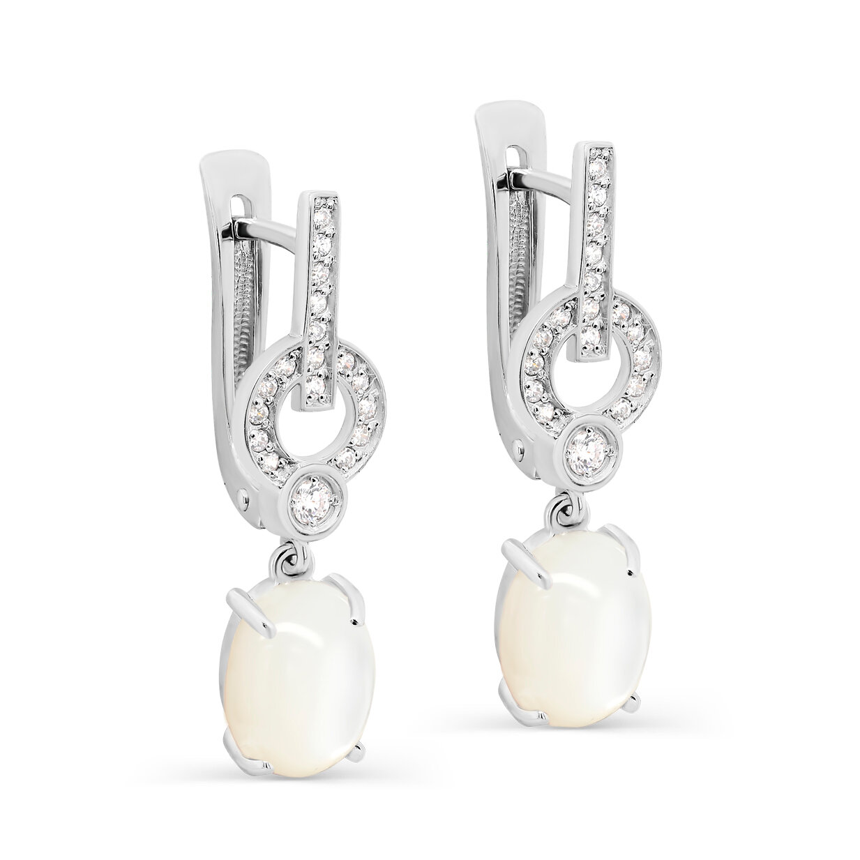 Серьги, серебро, 925 проба, фианит, перламутр