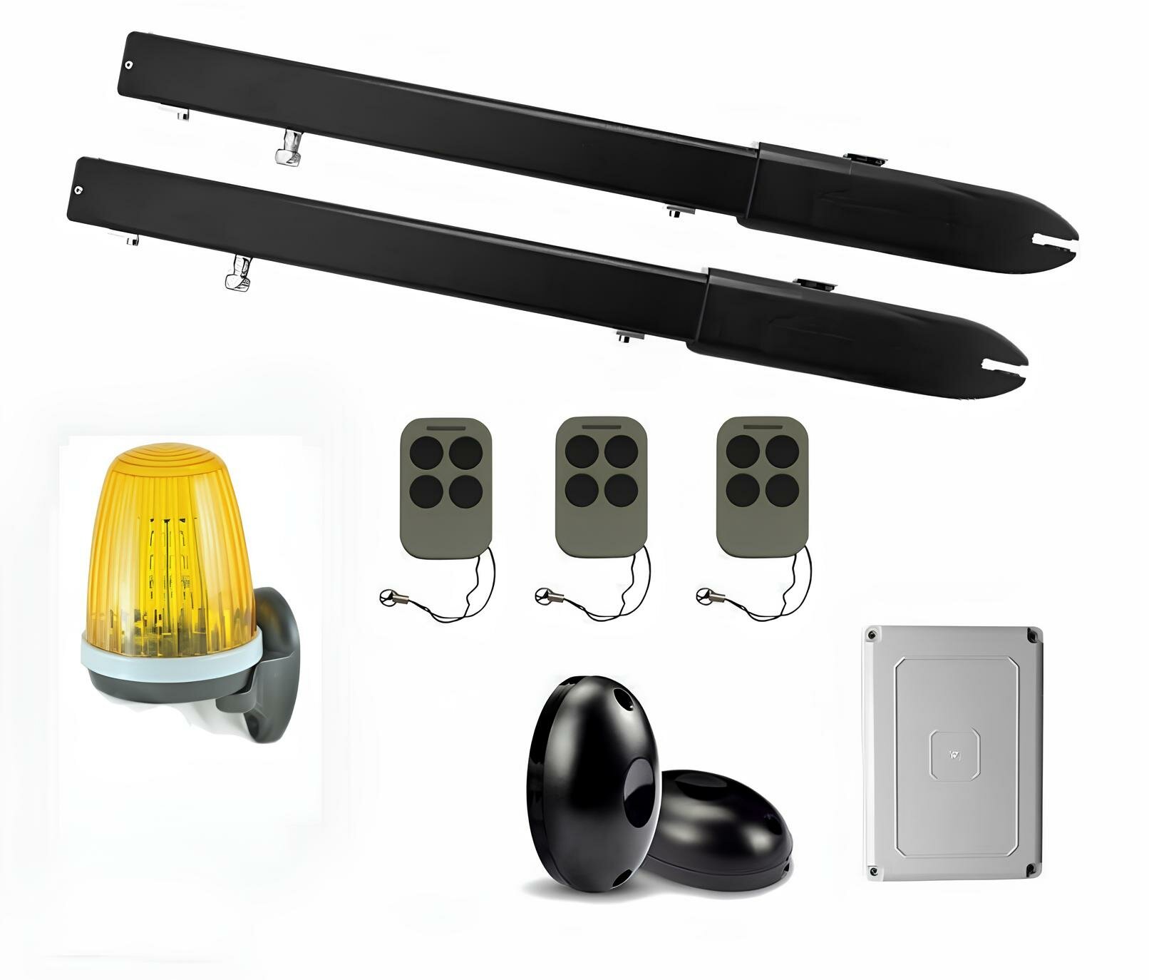 Автоматика для распашных ворот KSW-3000 FULL-T3-3K, комплект: 2 привода, блок управления, 3 пульта, фотоэлементы, лампа