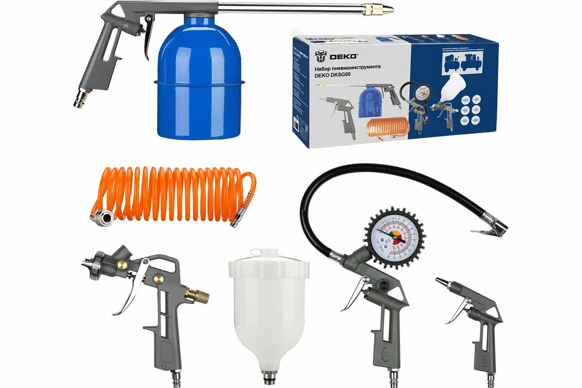 DEKO DKSG05 Набор пневмоинструмента 5 предметовкраскораспылитель верхний бачок 018-0909