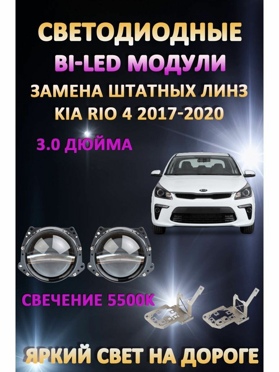 Светодиодные линзы BiLED Kia Rio 4 2017-2020 с переходными рамками