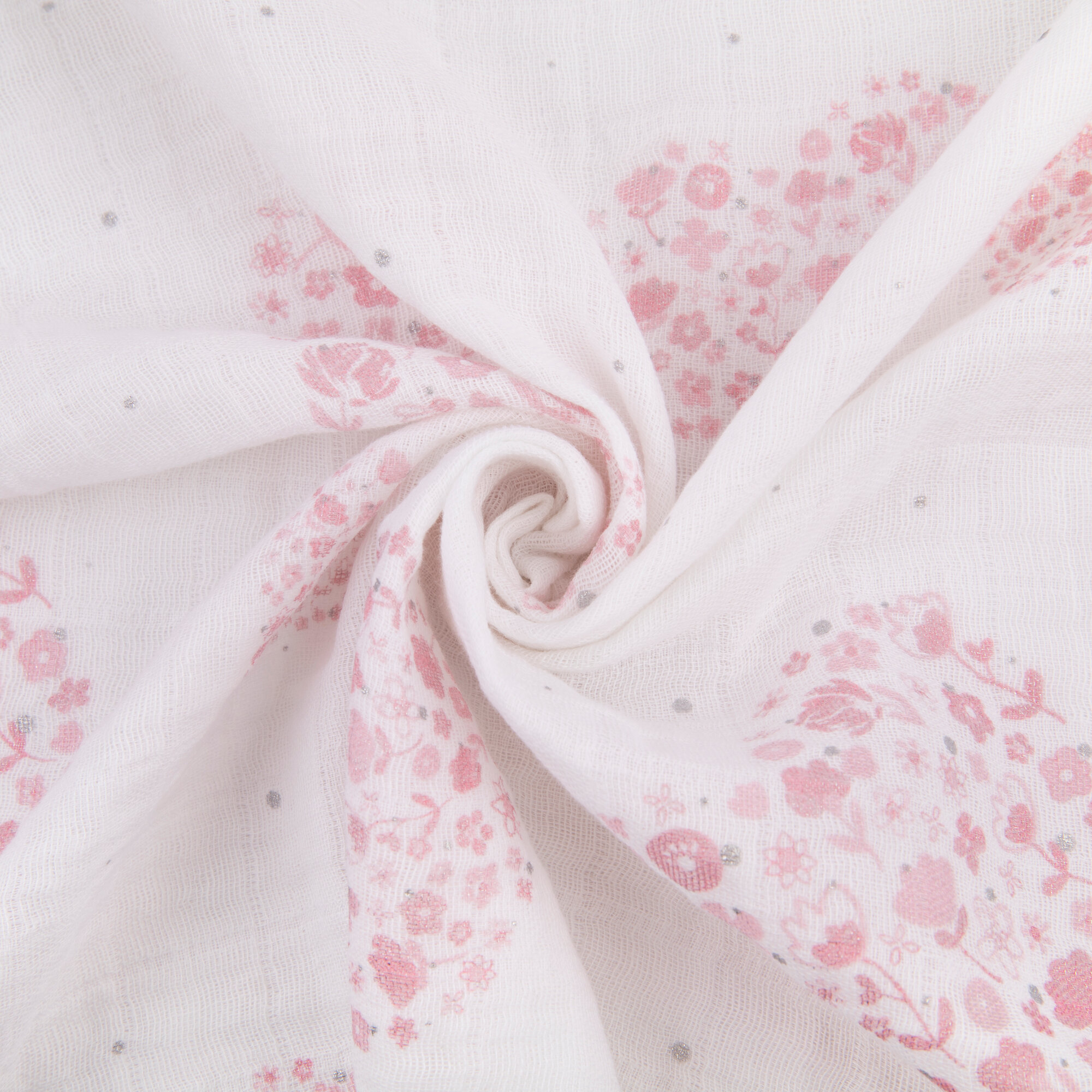 Ткань муслиновая отрез 100x125 см 100% хлопок "PEPPY" EMBRACE METALLIC, Shannon Fabrics, emmsweetheart blush/silver