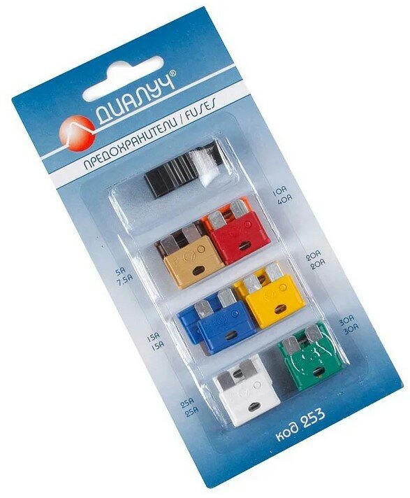 Предохранитель 5-30A флажковый к-т 12шт. с пинцетом ПРД006-1 (диалуч)