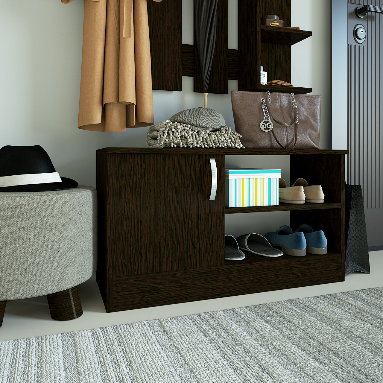 Обувница напольная, тумба для обуви в прихожую, венге, 80*45*32, Уют