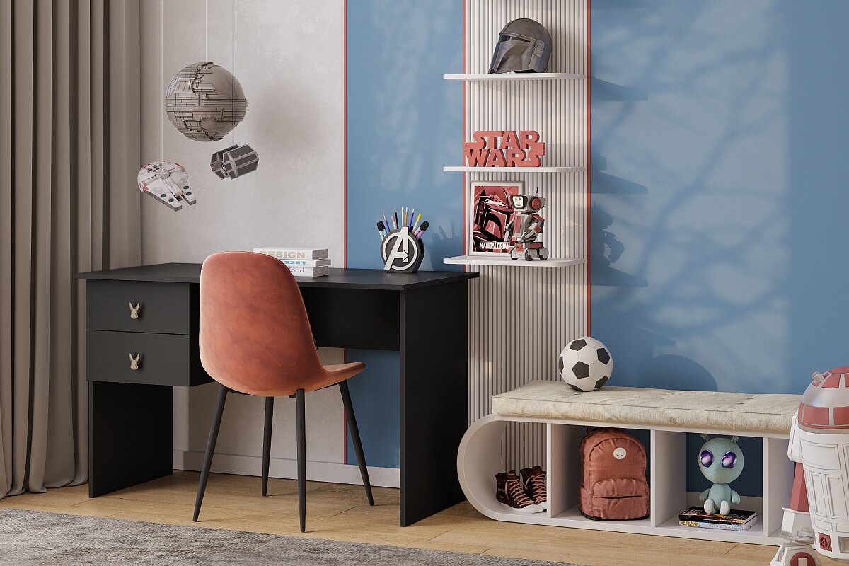 Письменный стол МебельЛэнд24 Банни - 1 МДФ Черный Агат 120x60x75