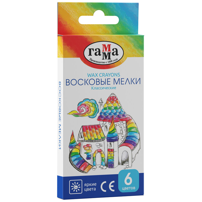 Комплект 120 шт, Мелки восковые Гамма "Классические", 06цв, трехгранные, картон. упаковка, европодвес