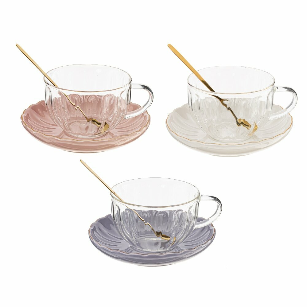 Кружка с блюдцем и ложкой 300 мл, цена за одну штуку ,3 вида L15 W15 H6,5 см.