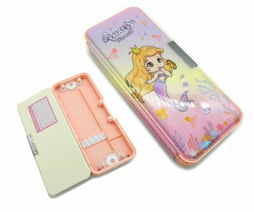 Пенал короб CO-56 "Русалочка" пластик, двухсторонний на магните, с клапаном для ручек, розовый, в пакете №35269-А