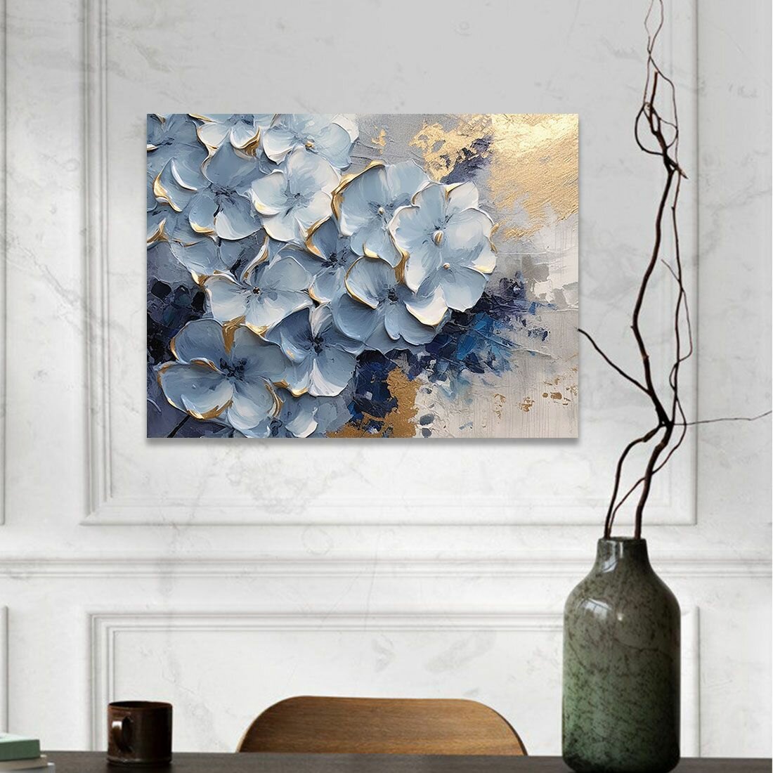 Картины для интерьера 40х60 Цветы голубые гортензия масло