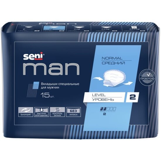 Вкладыши урологические для мужчин Seni Man Normal Level 2 (средний уровень), 15 шт