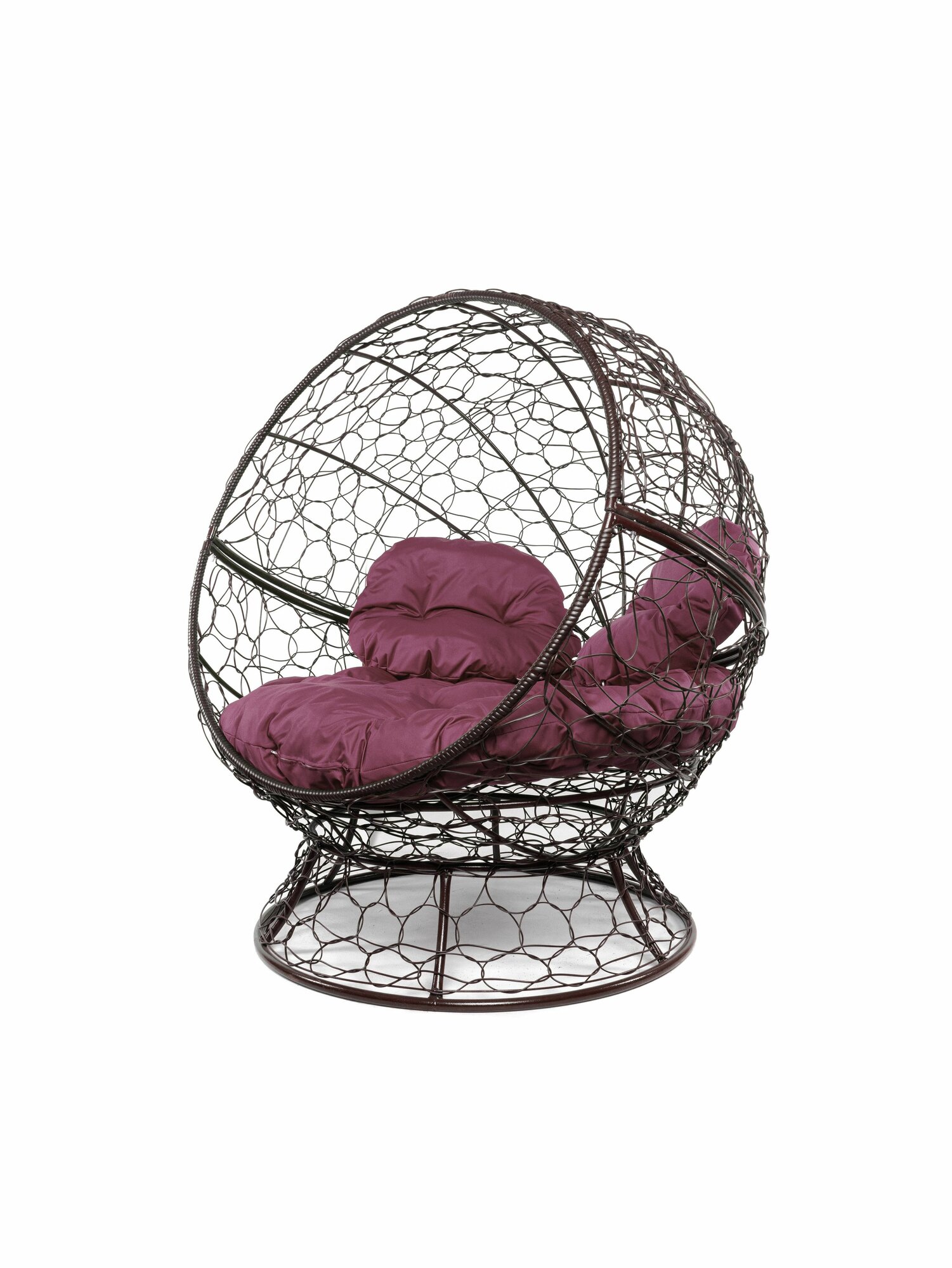 Кресло апельсин, с ротангом на подставке коричневое, бордовая подушка