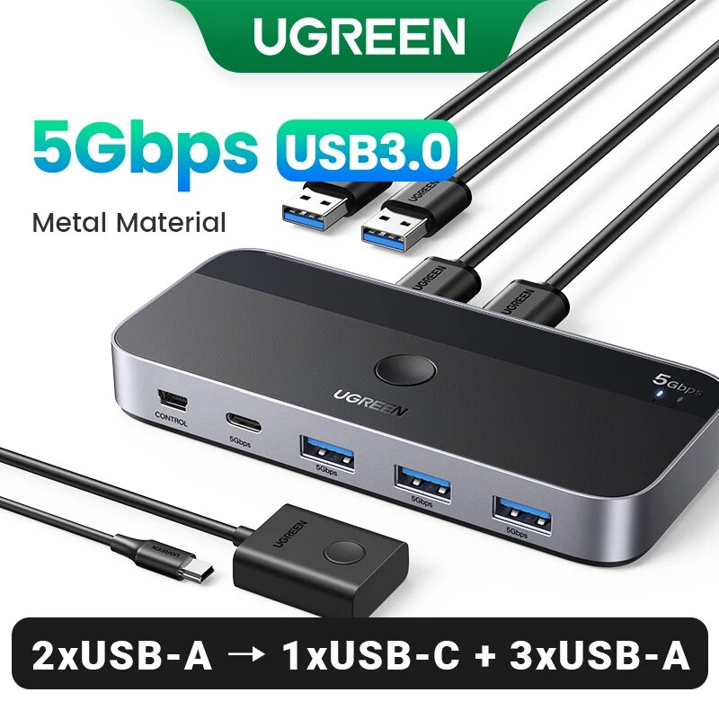 UGREEN USB 3.0 КVM-переключатель 2 шт. USB-A 3.0 Black