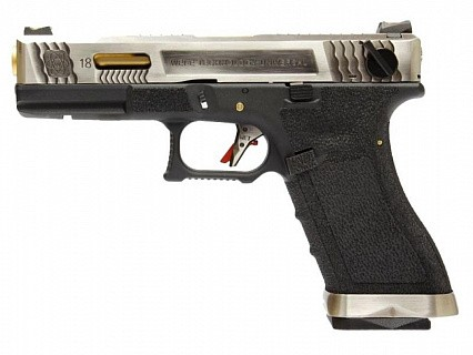 Пистолет WE GLOCK-18 G-Force, авт, чер рамка, хром. слайд, зол ствол