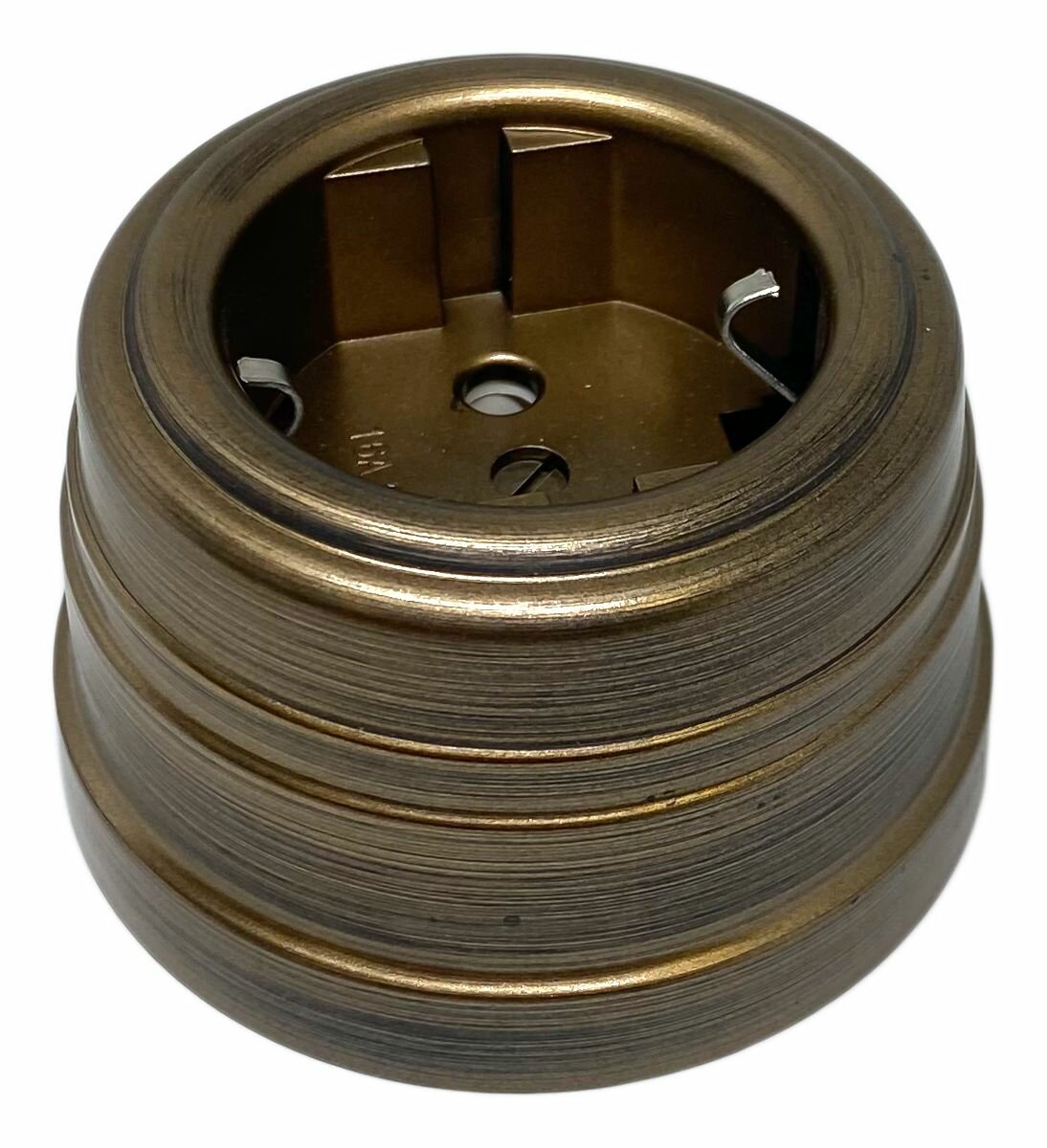 МезонинЪ / Ретро розетка пластиковая двухполюсная, с заземляющим контактом, цвет - бронза. Серия "Усадьба"