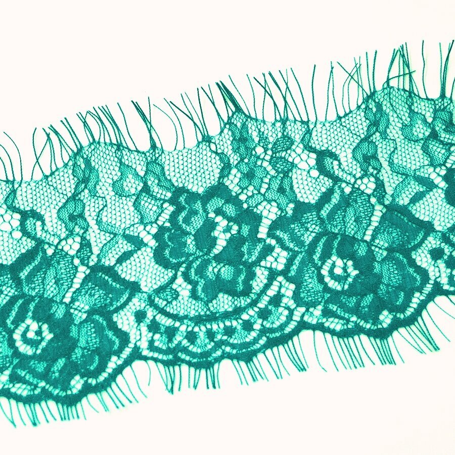 Изысканное шантильи: Кружево реснички Роза, 100 мм, 9м(3шт*3,14м), цвет изумруд