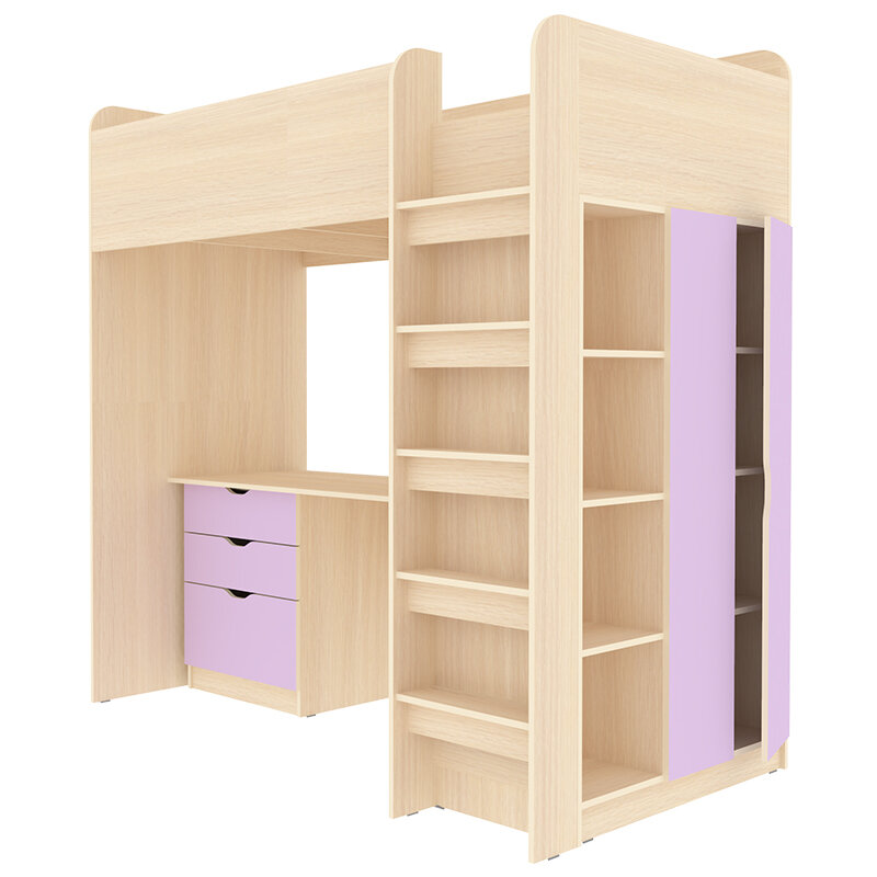 Кровать-чердак Polini Simple с письменным столом и шкафом Дуб Молочный Ирис