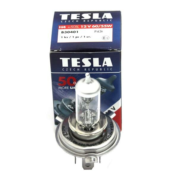 Лампа галогенная H4 12В 60/55 Вт Р43t+50% Tesla