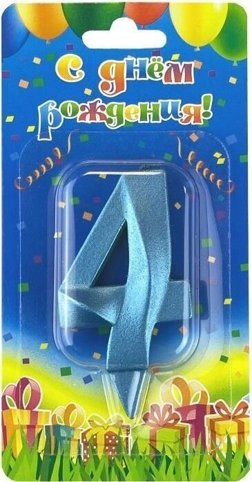 Свеча в торт Цифра, 4 Грани, Синяя бирюза, 7 см, 1 шт.
