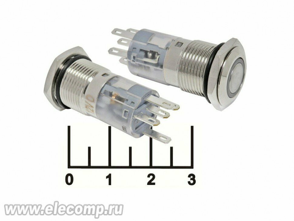 Кнопка LAS2-GQF-11E/O/N без фиксации антивандальная оранжевая металл 12V (16мм) (круг) 5 контактов