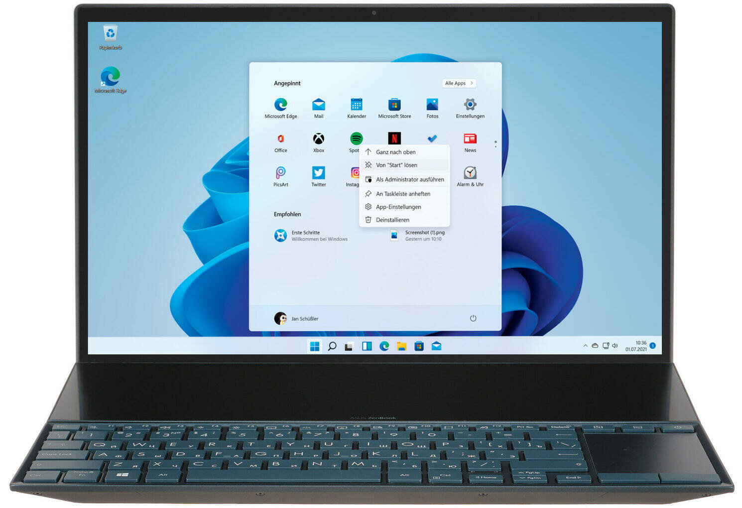 14" Ноутбук ASUS ZenBook DUO 14 UX482EG-HY442W (90NB0S51-M004R0) синий - 1920x1080, IPS, Intel Core i7-1165G7, ядра: 4 х 2,8 ГГц, 16 ГБ, SSD 1024 ГБ, GeForce MX450 - 2 ГБ