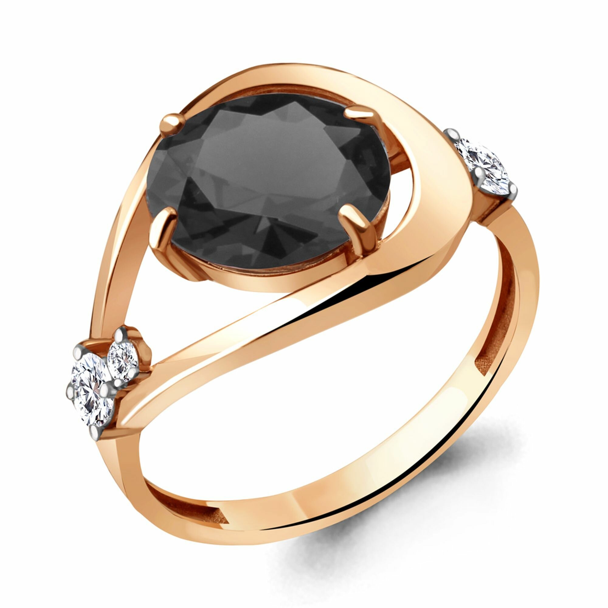 Кольцо, серебро, 925 проба, золочение, кристалл, фианит