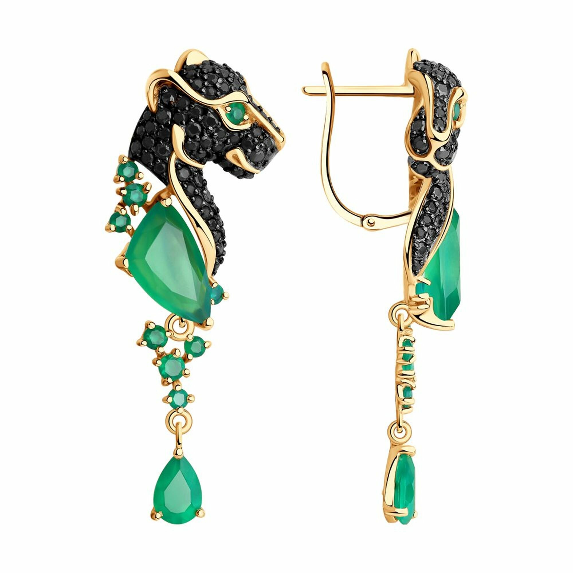 Серьги, красное золото, 585 проба, агат, фианит